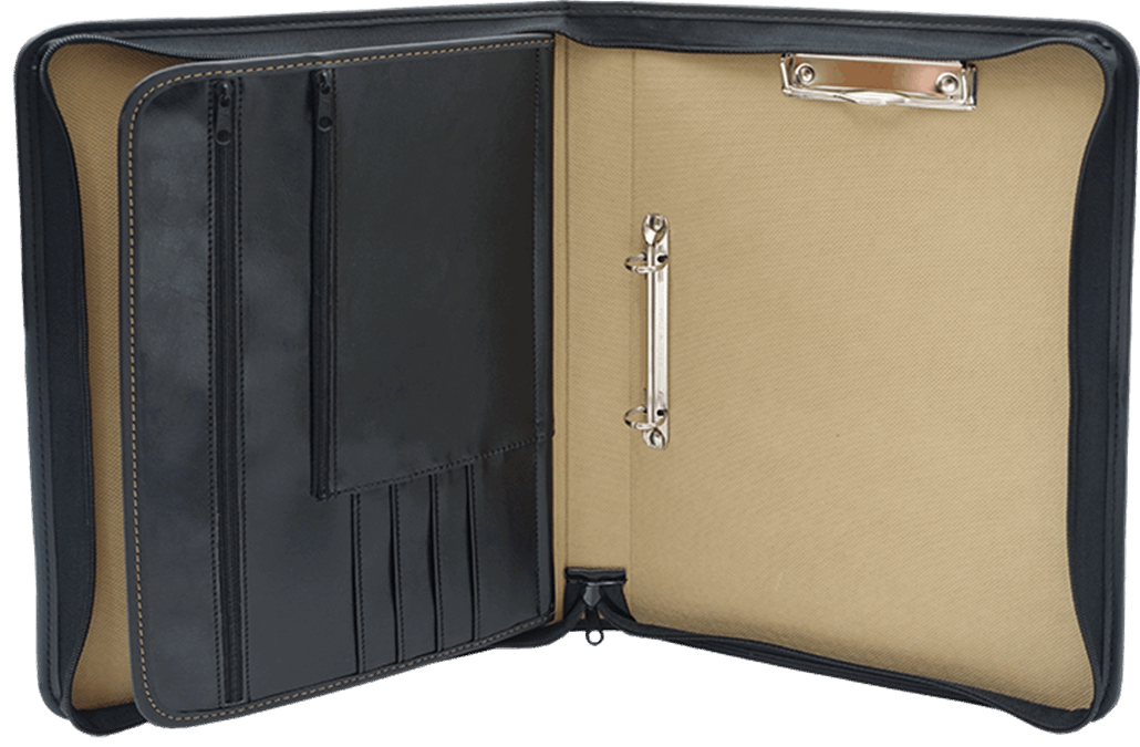 Dokumentmappe i læder A4 FILEMON, salgsmappe med præget logo i 1-farve